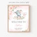 Editable Pink Elephant Baby Shower Welcome Sign, Girl Elephant Balloon ...
