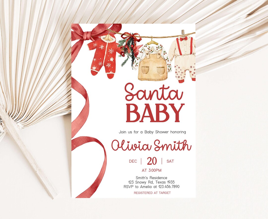 Editable Santa Baby Shower Invitation, Christmas Baby Laundry Winter ...