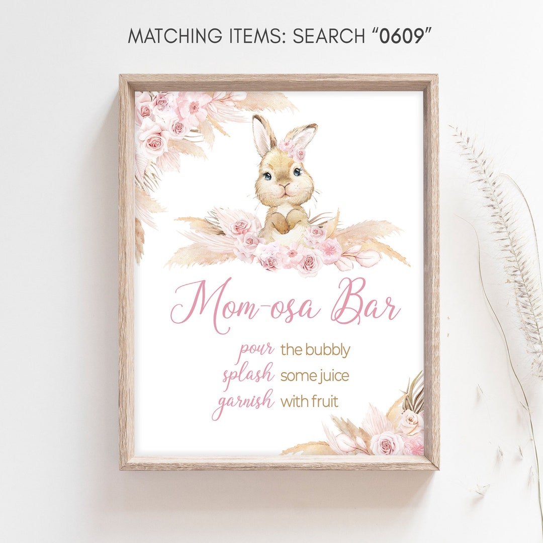 Mom Osa Bar Sign Girl Rabbit Baby Shower, Pink Boho Rabbit Baby Shower ...