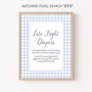 Late Night Diapers Sign Blue Gingham Baby Shower, Boy Picnic Baby ...