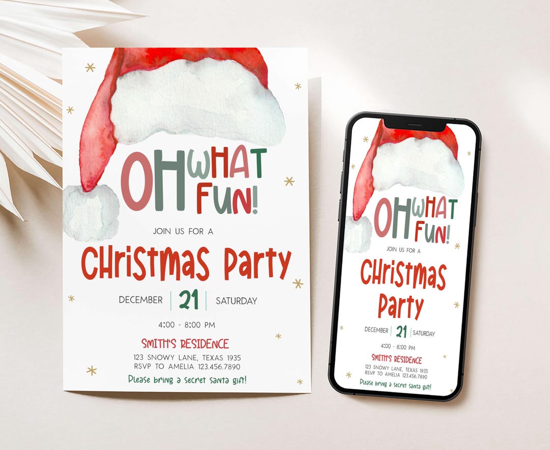 Editable Oh What Fun Christmas Party Invitation, Kids Christmas ...