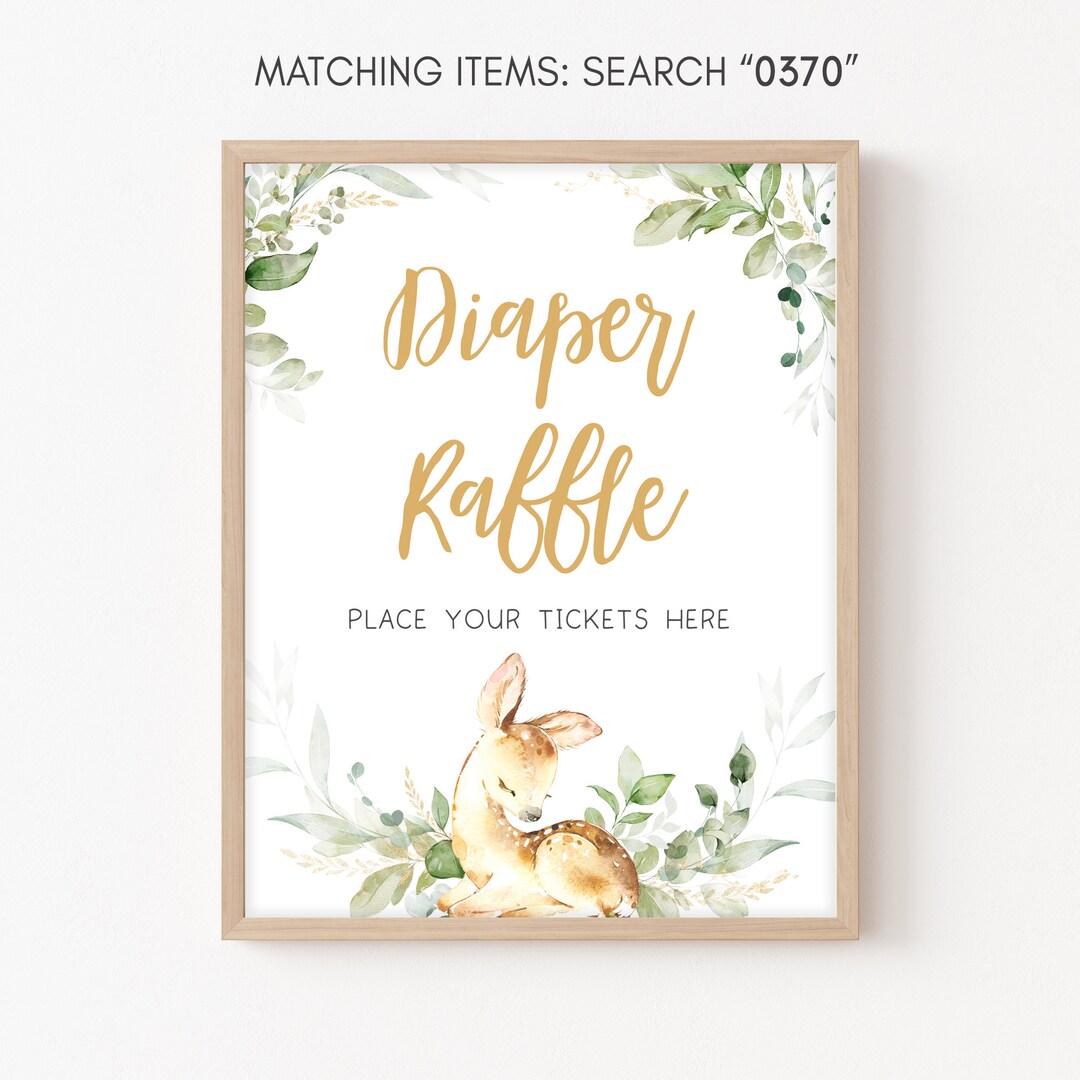 Diaper Raffle Sign Greenery Deer Baby Shower, Deer Woodland Baby Shower ...