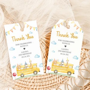 Editable Wheels on the Bus Birthday Favor Tags, Yellow School Bus ...