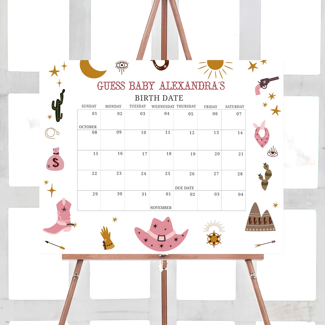 Editable Cowgirl Baby Shower Due Date Calendar Girl Western - Etsy