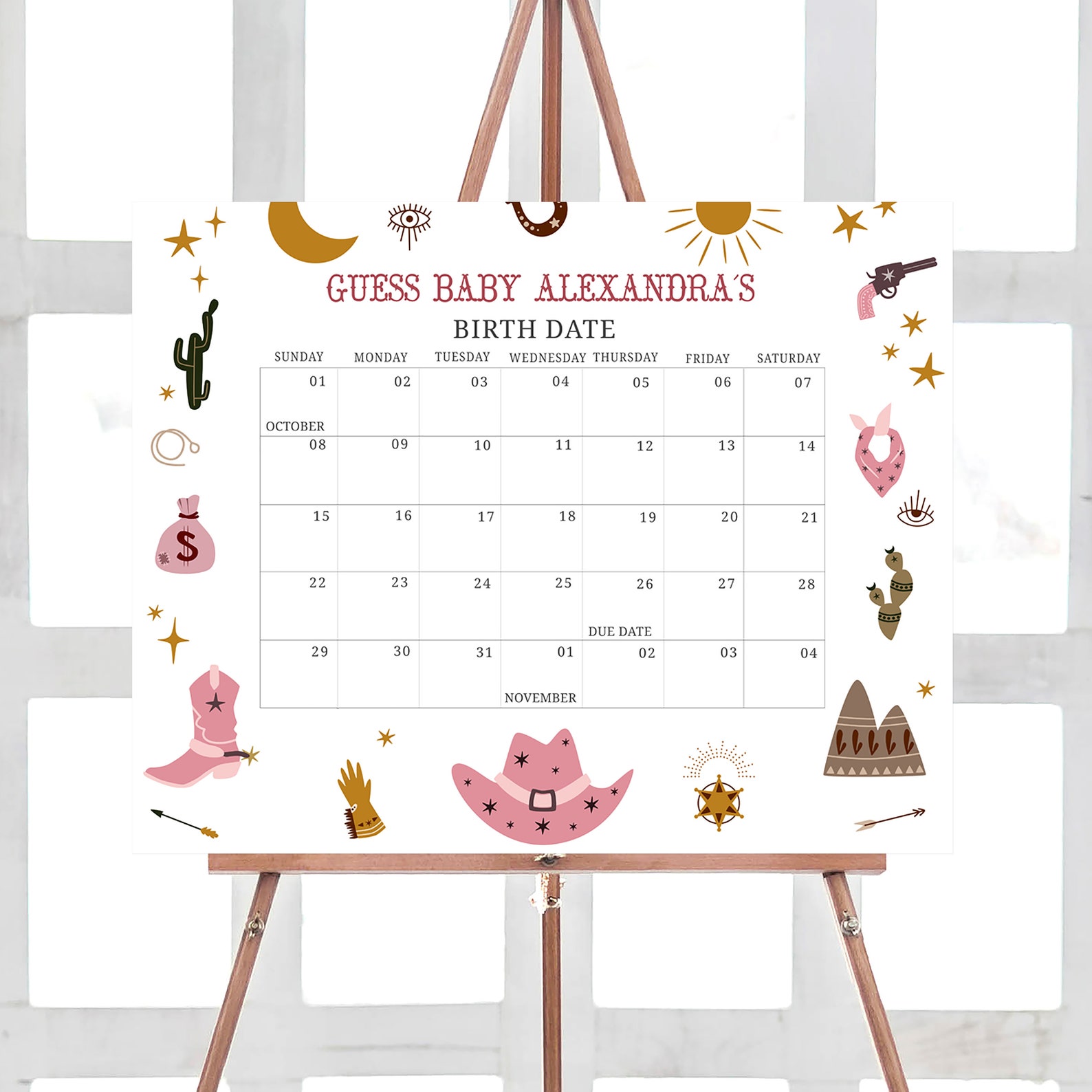 Editable Cowgirl Baby Shower Due Date Calendar Girl Western - Etsy