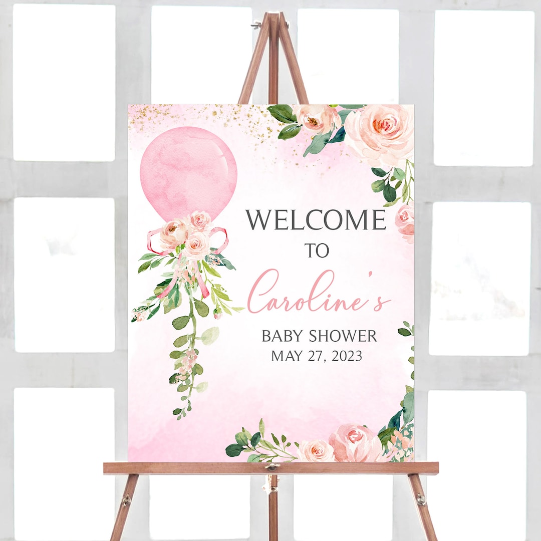 Editable Balloon Baby Shower Welcome Sign, Blush Floral Baby Shower ...