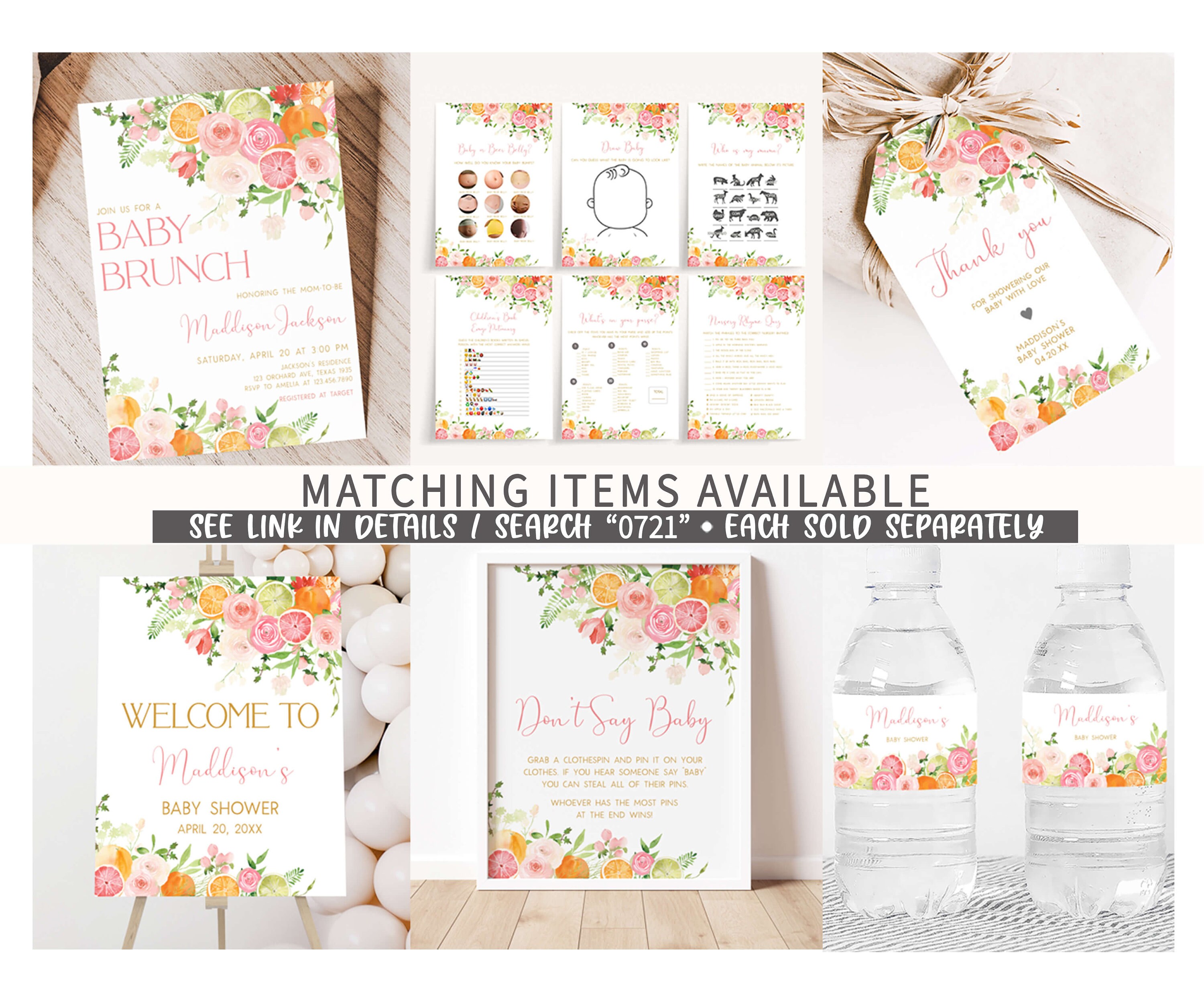 Editable Citrus Baby Brunch Baby Shower Due Date Calendar, Pink Floral ...