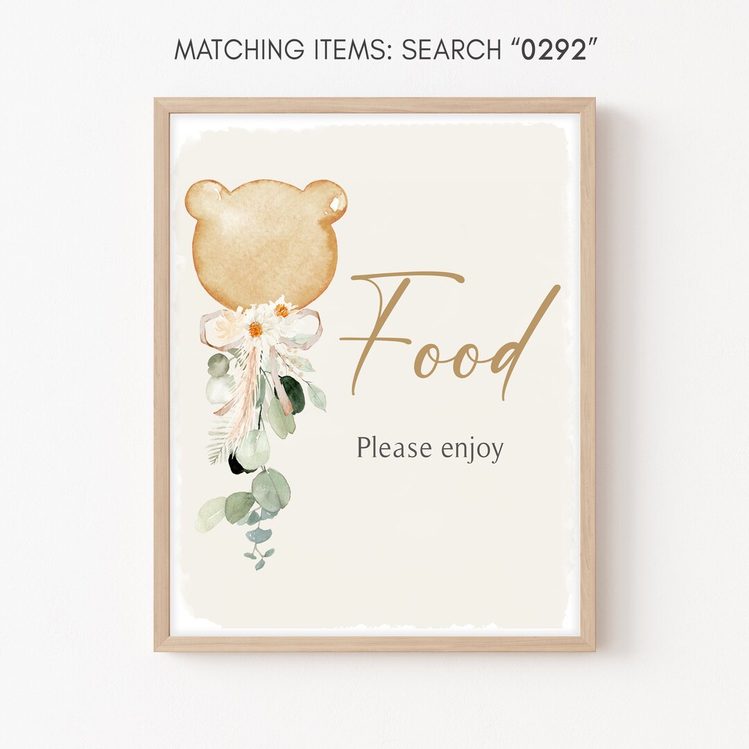 Bear Baby Shower Food Sign, Teddy Bear Baby Shower Food Table Sign ...