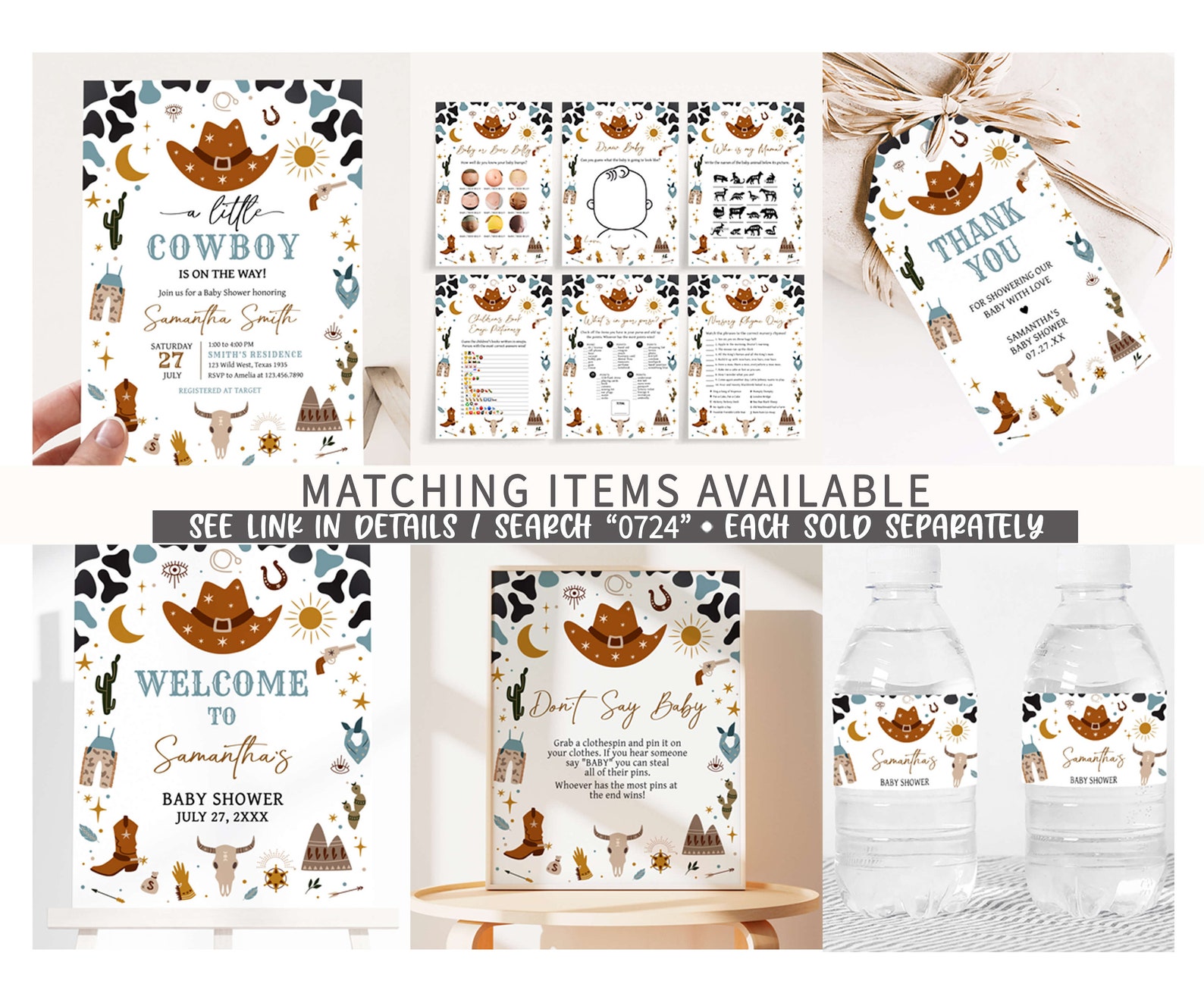 Editable Little Cowboy Baby Shower Due Date Calendar, Boy Wild West ...