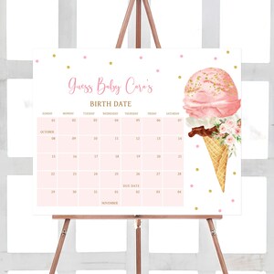 Editable Here's the Scoop Baby Shower Due Date Calendar, Pink Ice Cream ...