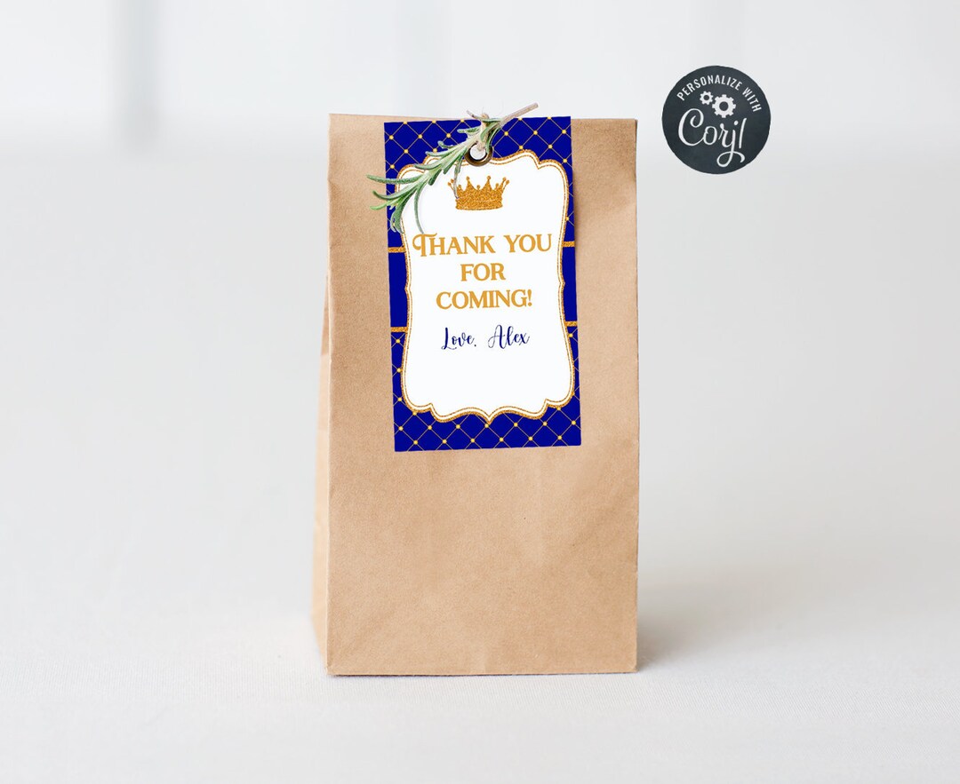 Editable Royal Baby Shower Favor Tags, Prince Thank You Tags, Printable ...