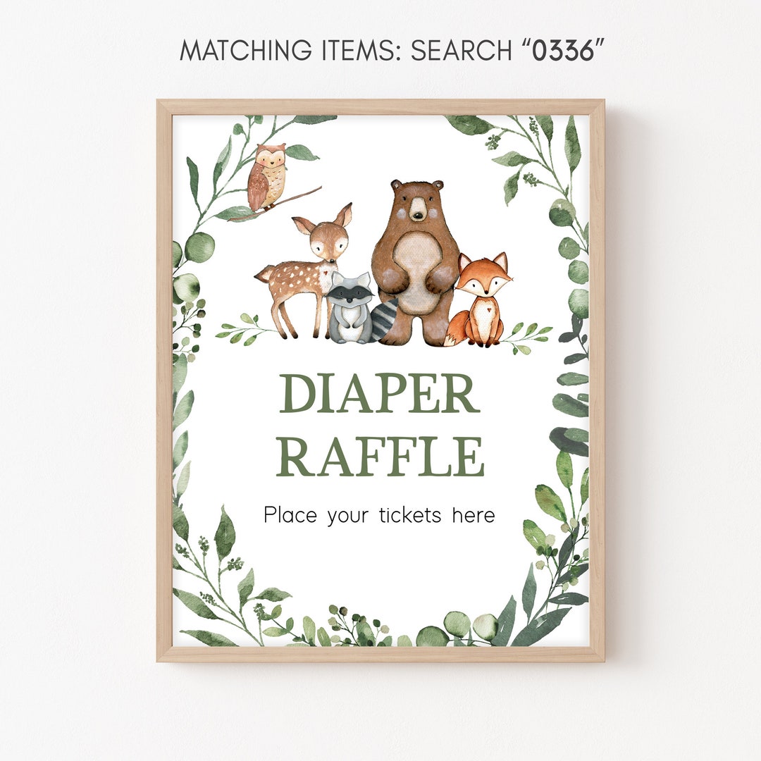 Diaper Raffle Sign Woodland Baby Shower Woodland Animals Baby Shower ...