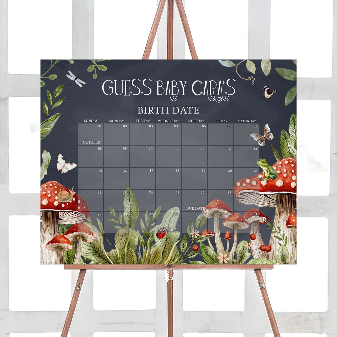 Editable Mushroom Baby Shower Due Date Calendar, Forest Little Mushroom ...