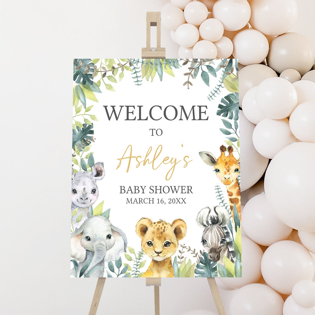 Editable Wild One Baby Shower Welcome Sign, Jungle Safari Baby Shower ...