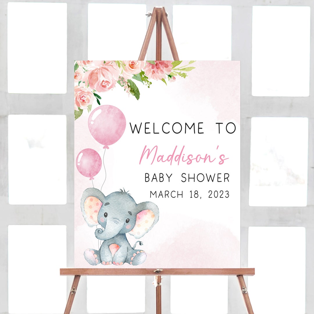 Editable Blush Pink Elephant Baby Shower Welcome Sign, Girl Baby ...