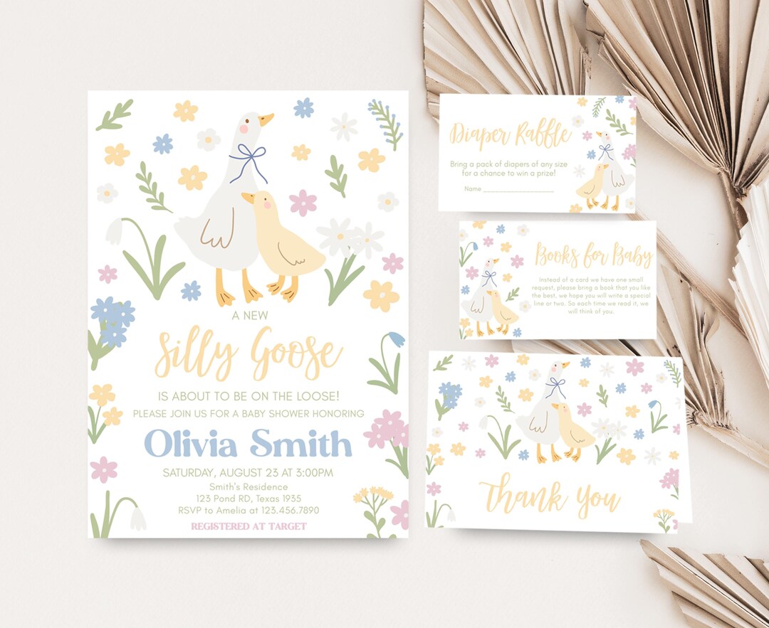 Editable Silly Goose Baby Shower Invitation Bundle, Whimsical Silly ...