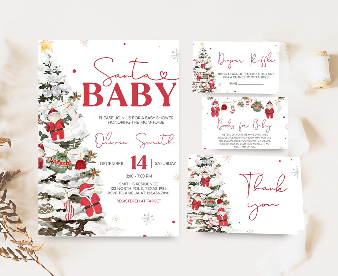 Editable Santa Baby Shower Invitation Bundle, Santa Baby Clothes Winter ...