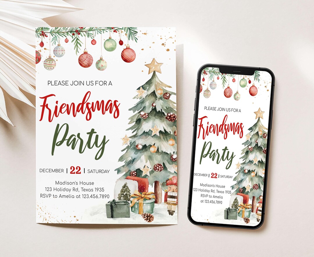 Editable Friendsmas Party Invitation, Gift Exchange Friendsmas Invite ...