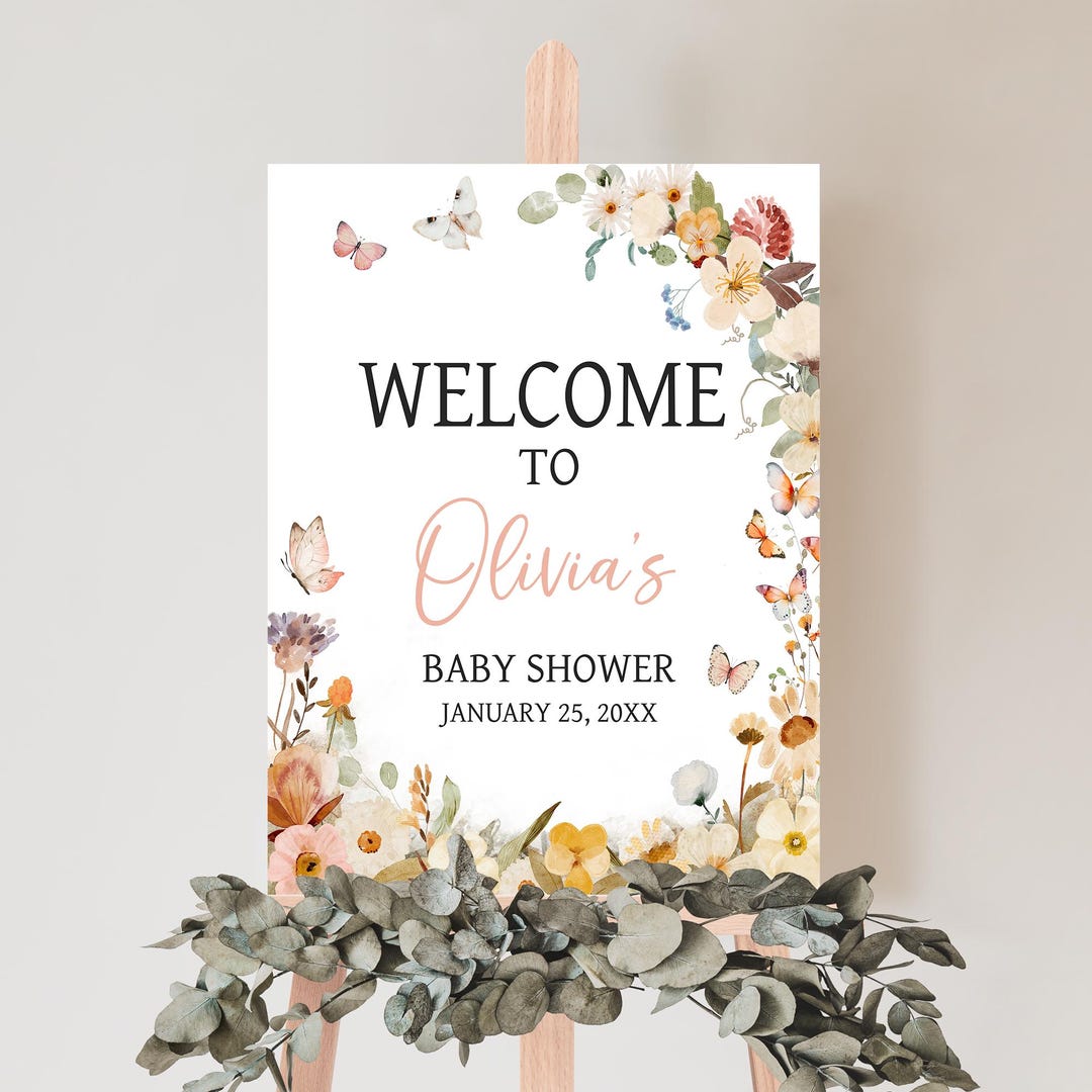 Editable Butterfly Baby Shower Welcome Sign, A Little Butterfly Girl ...