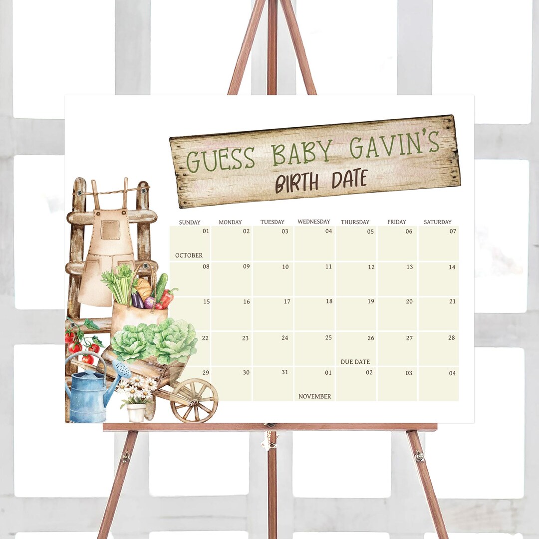 Editable Rustic Locally Grown Baby Shower Due Date Calendar, Farmers ...