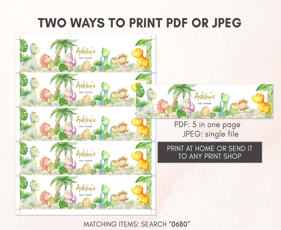 Editable Dinosaur Baby Shower Bottle Label, Greenery Dino Baby Shower ...