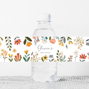 Editable A Little Wildflower Baby Shower Bottle Label, Spring Floral ...