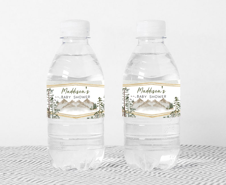 Editable Let the Adventure Begin Baby Shower Water Bottle Labels Pine ...