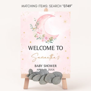 Editable Pink Moon and Stars Baby Shower Welcome Sign, We Are Over the ...