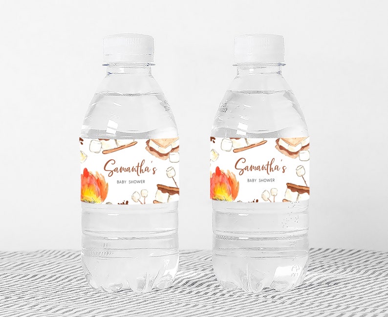 Editable Smore Baby Shower Bottle Label, Bonfire Camping Baby Shower ...