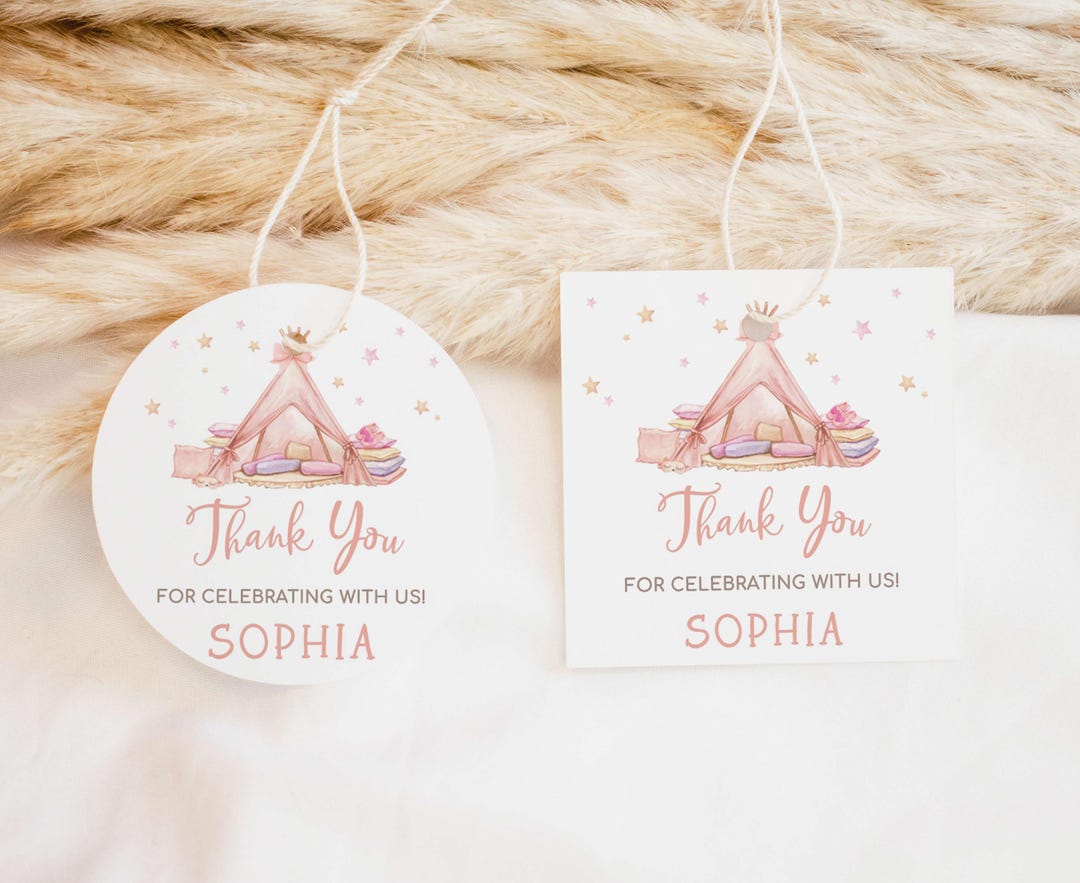 Editable Sleepover Party Birthday Round Favor Tag, Girl Slumber Party ...