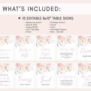 Editable Baby in Bloom Baby Shower Table Sign, Pink Floral Wildflowers ...