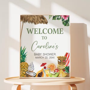 Editable Aloha Baby Shower Welcome Sign, Girl Hawaiian Luau Tropical ...