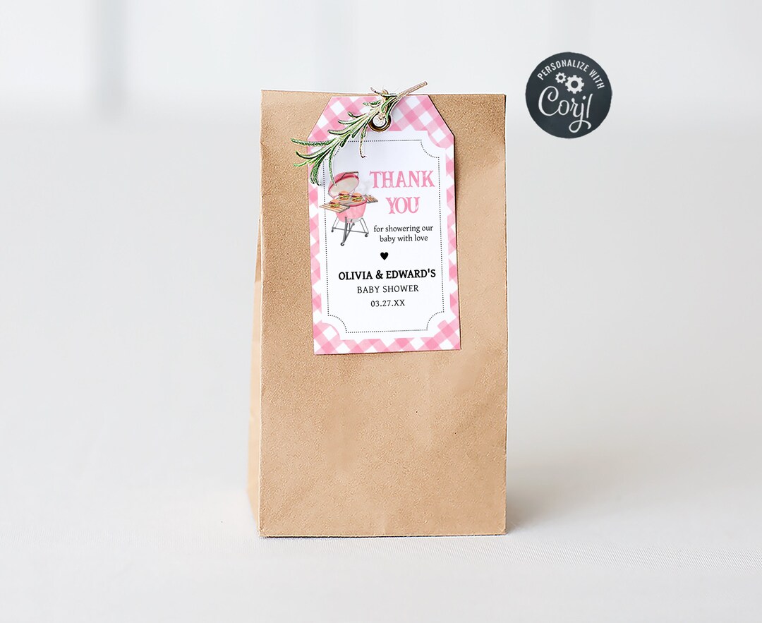 Editable Pink BBQ Baby Shower Favor Tags, Girl Baby-q Baby Shower Gifts ...