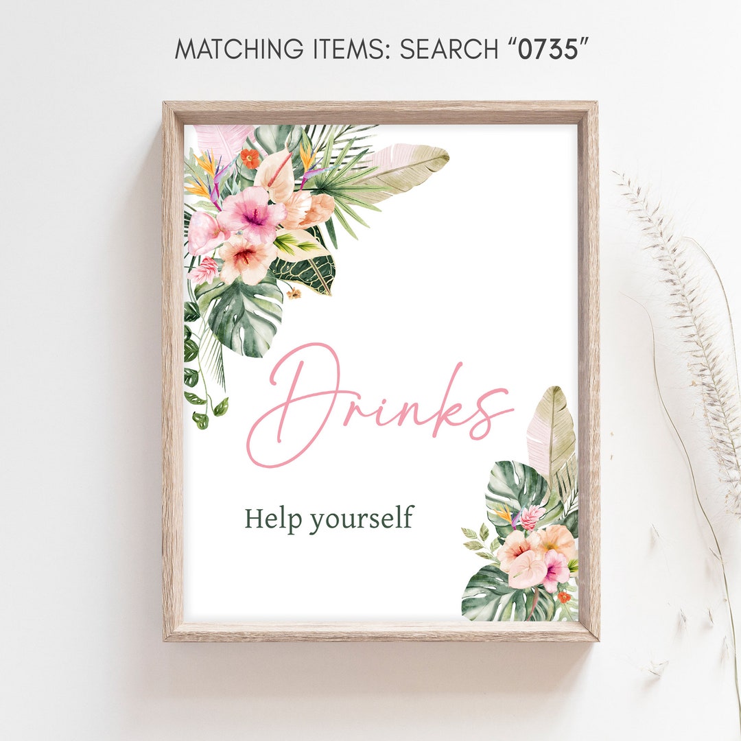 Pink Floral Tropical Baby Shower Drink Sign, Aloha Baby Girl Baby ...