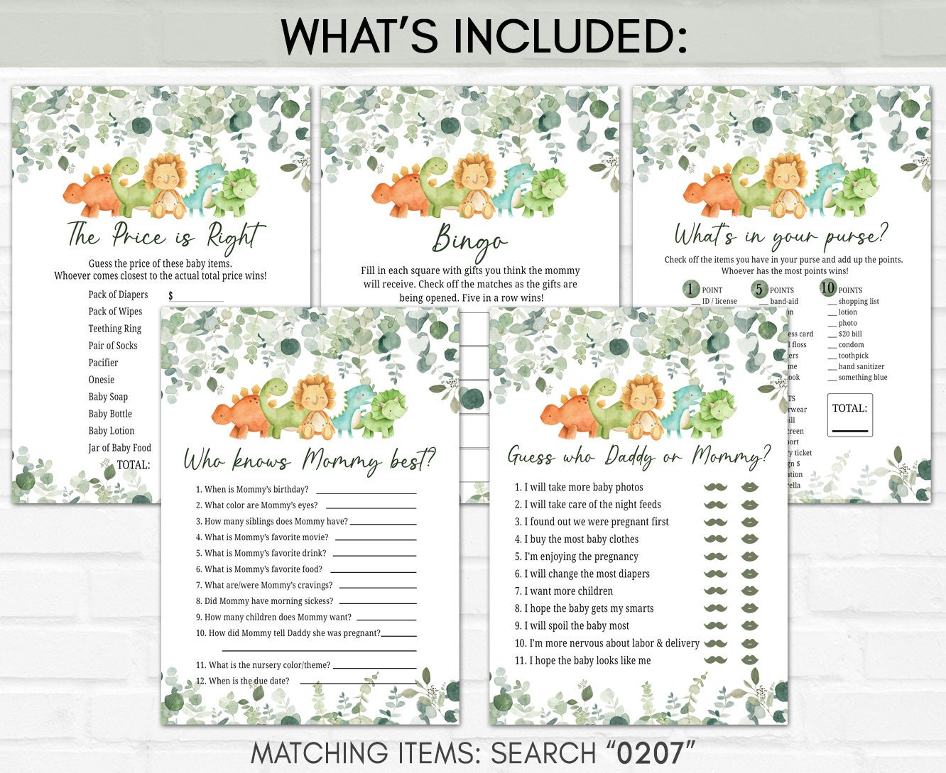 Dinosaur Baby Shower Games Bundle Dino Baby Shower Game Pack - Etsy