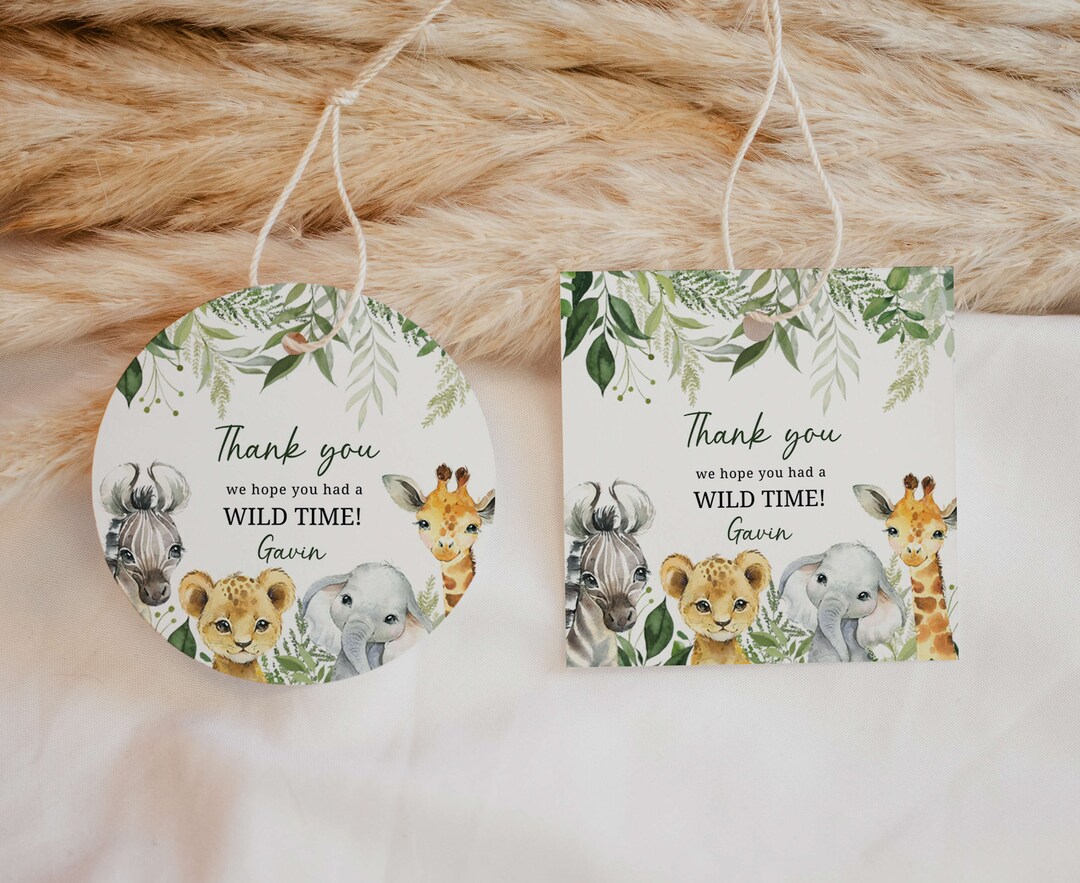 Editable Safari Birthday Favor Tags, Wild One Birthday Gift Tags ...