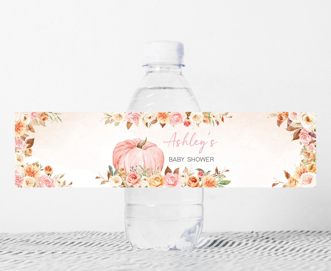 Editable Fall Pink Pumpkin Baby Shower Bottle Label, Girl Little ...