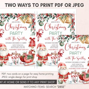 Editable Christmas Party Invitation, Santa Claus Invite, Gift Exchange Party Invite, Christmas ...