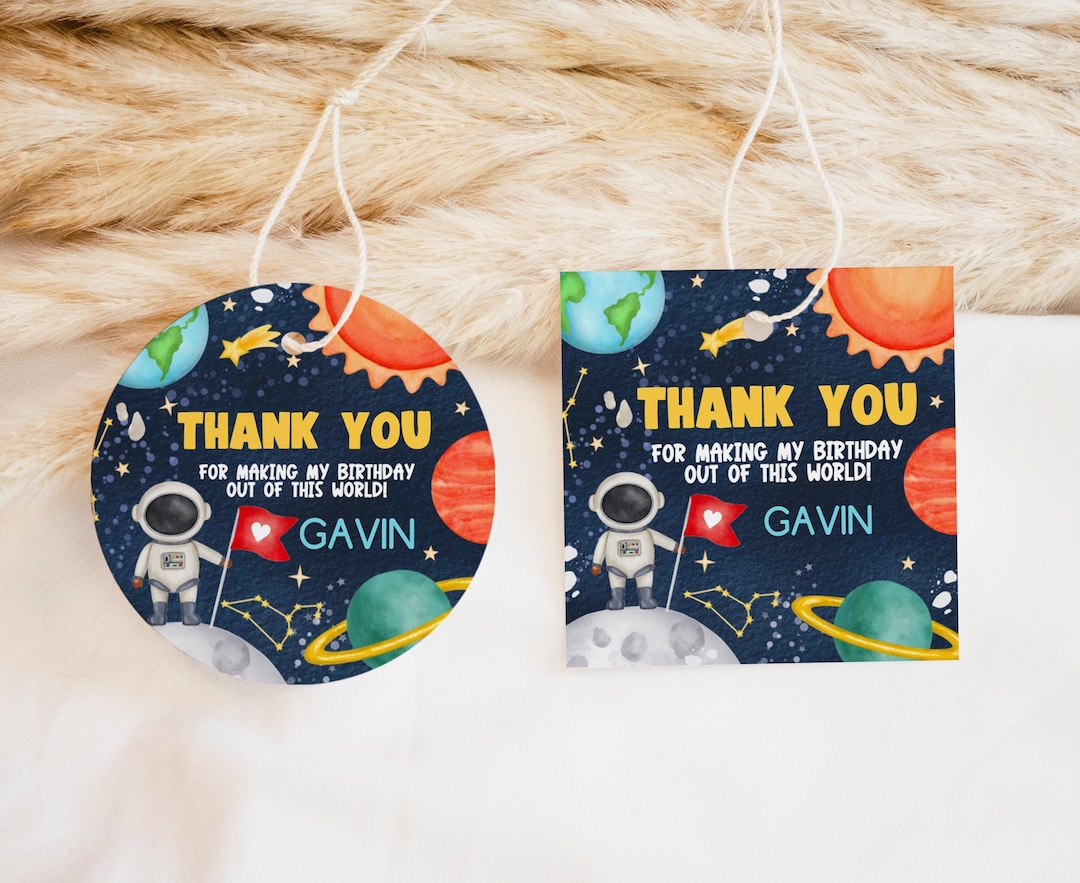 Editable Outer Space Birthday Round Favor Tag, Galaxy Birthday Gift Tag ...