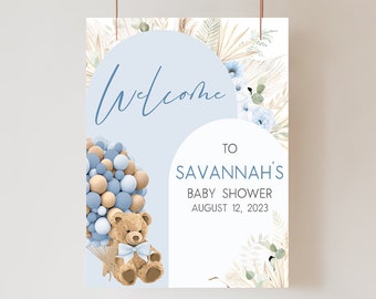 Editable Blue We Can Bearly Wait Baby Shower Welcome Sign, Boy Bear ...