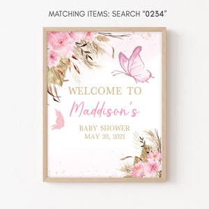 Editable Boho Butterfly Baby Shower Welcome Sign, Pink Butterfly Shower ...