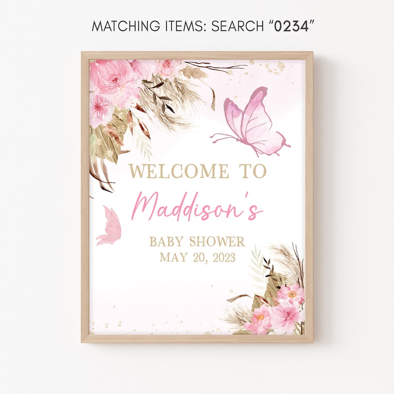 Editable Boho Butterfly Baby Shower Welcome Sign, Pink Butterfly Shower ...