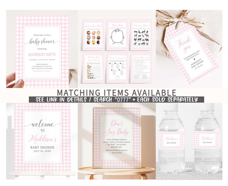Editable Pink Gingham Baby Shower Due Date Calendar, Girl Picnic Baby ...