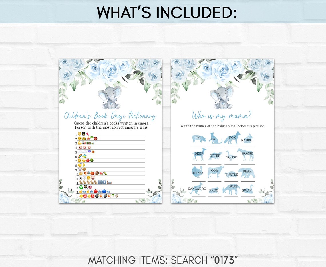 Elephant Baby Shower Game Bundle Blue Elephant Boy Baby - Etsy