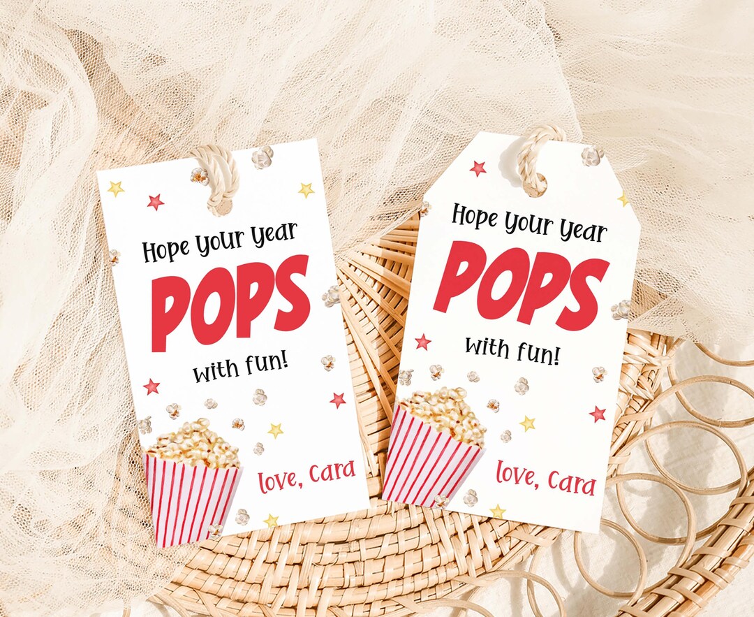 Editable Popcorn Gift Tag, Hope Your Year Pops With Fun Favor Tag, Just ...