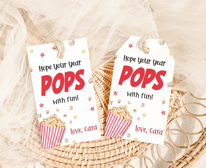 Editable Popcorn Gift Tag, Hope Your Year Pops With Fun Favor Tag, Just ...