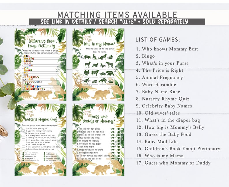 Dinosaur Baby Shower Games Bundle Gold Dino Baby Shower Game - Etsy