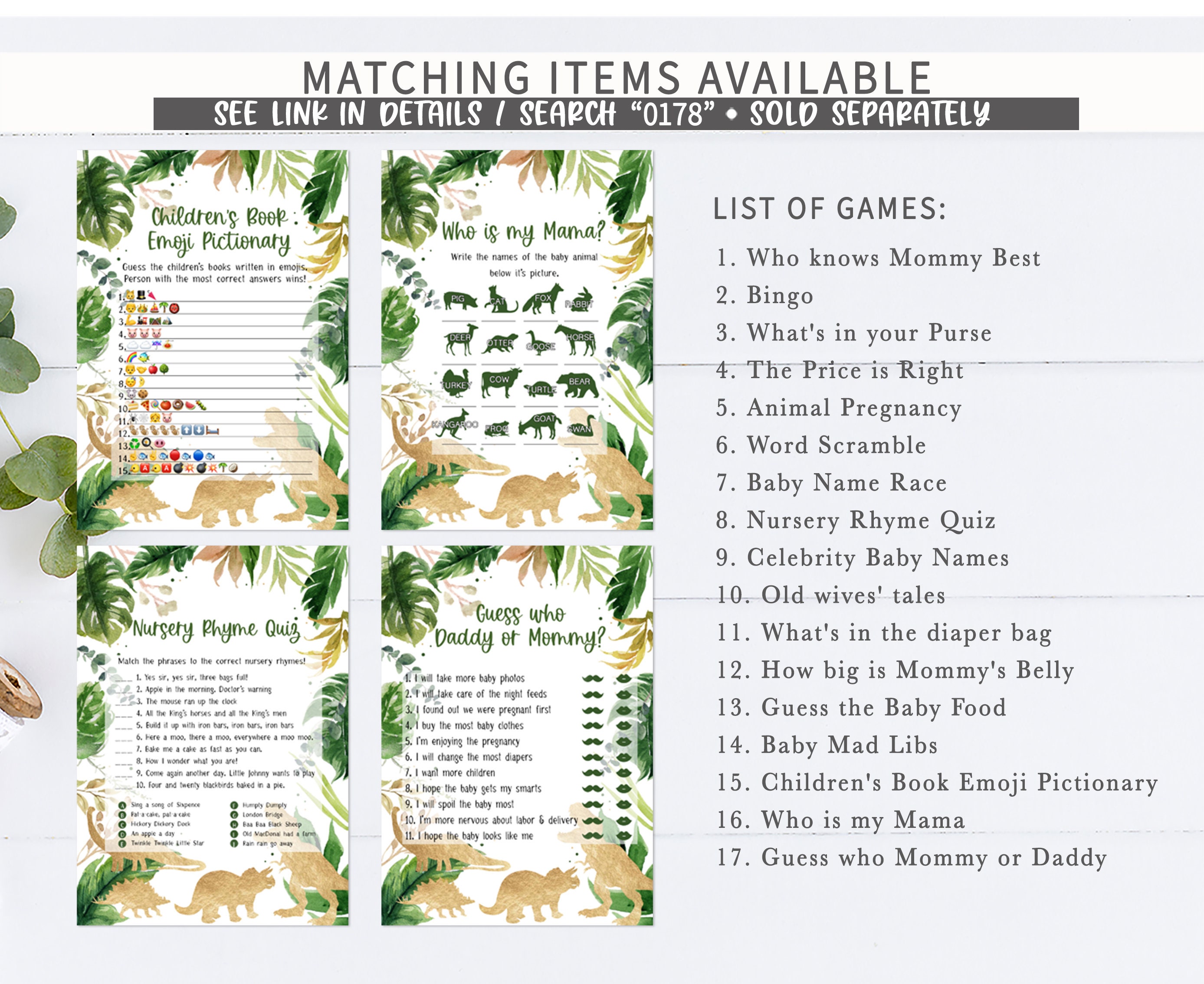 Dinosaur Baby Shower Games Bundle Gold Dino Baby Shower Game - Etsy