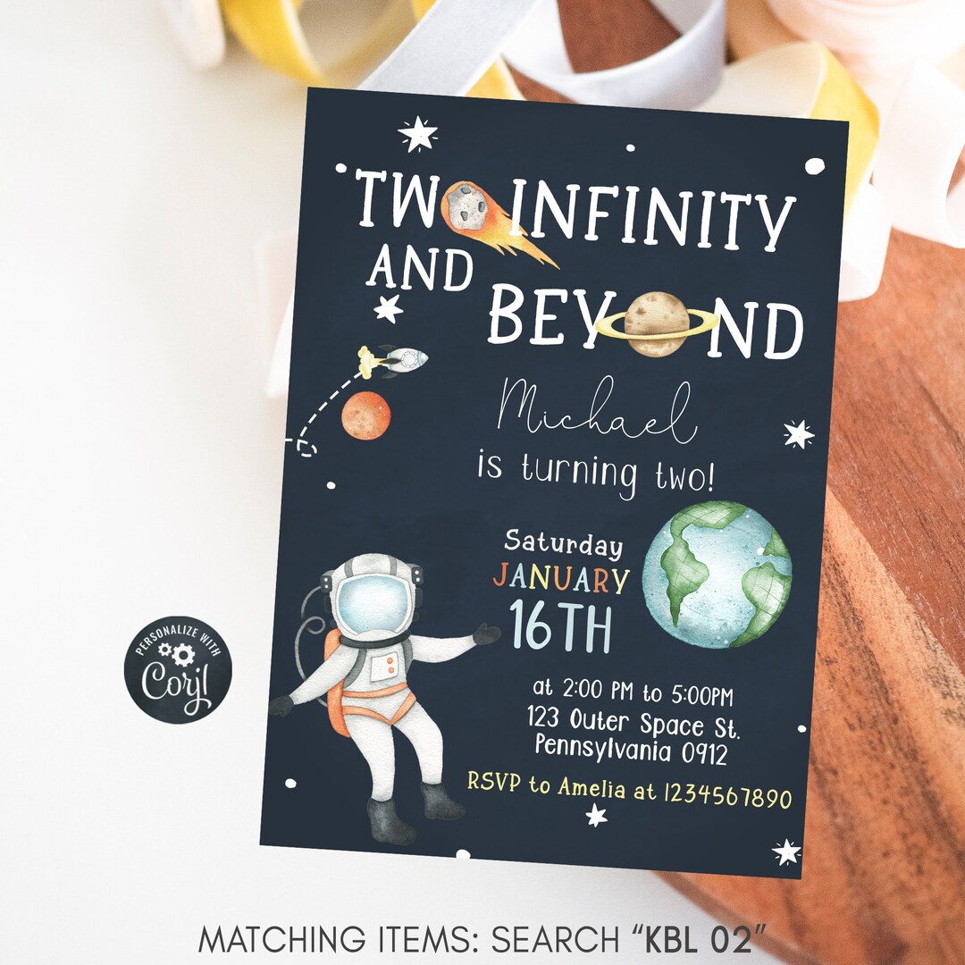 Editable Outer Space Birthday Invitation Planets Rocket Ship Astronaut ...