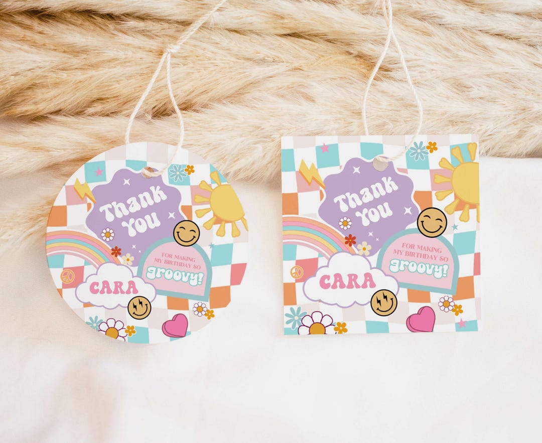 Editable Young Wild and Three Girl Birthday Round Favor Tag, Checkered ...